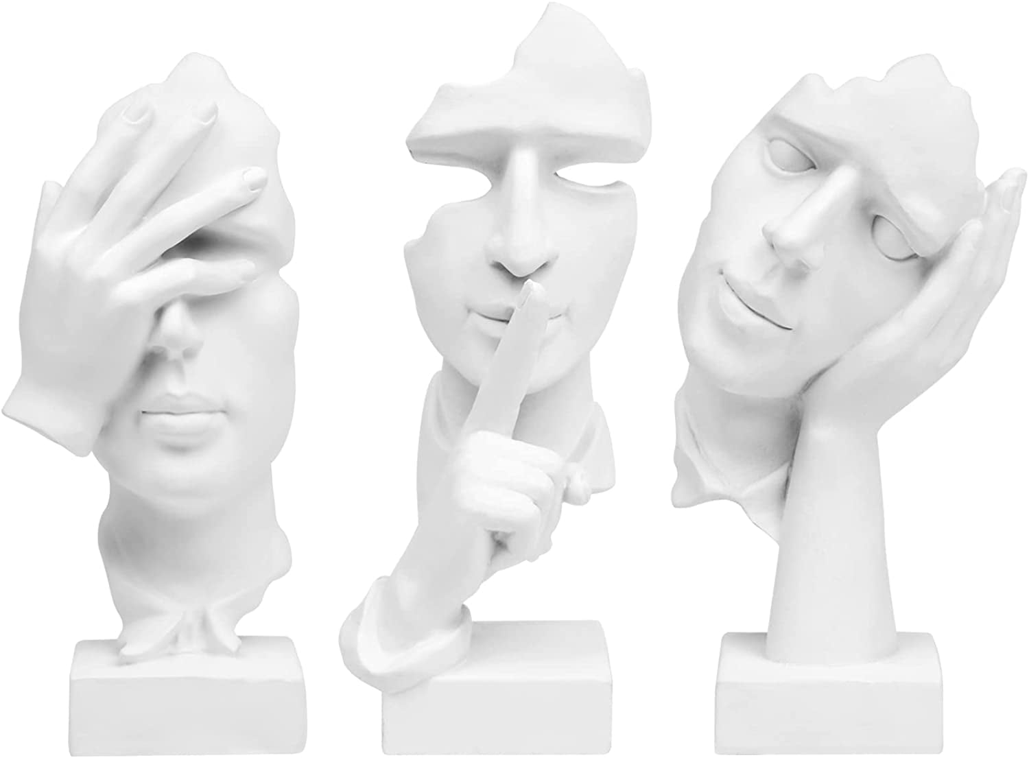 3 Pcs Thinker Statue, Silence is Gold Abstract Art Figurine, No Hear No ...