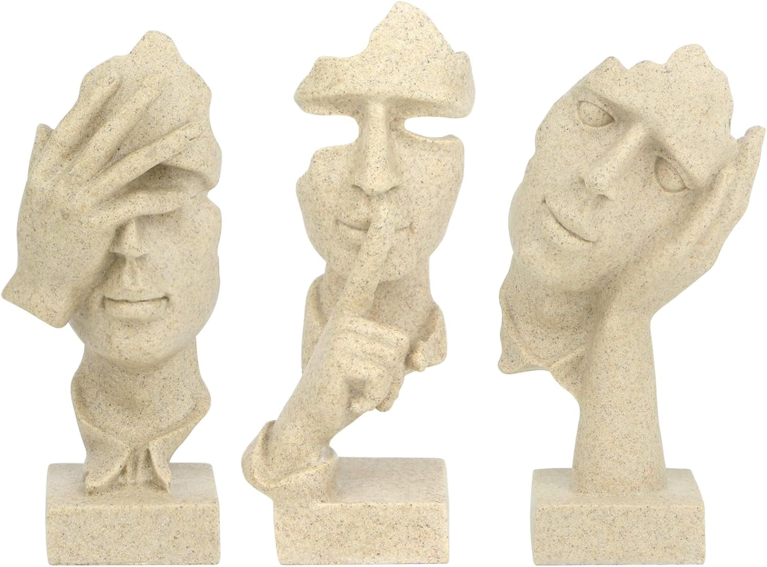 3 Pcs Thinker Statue, Silence is Gold Abstract Art Figurine, No Hear No ...
