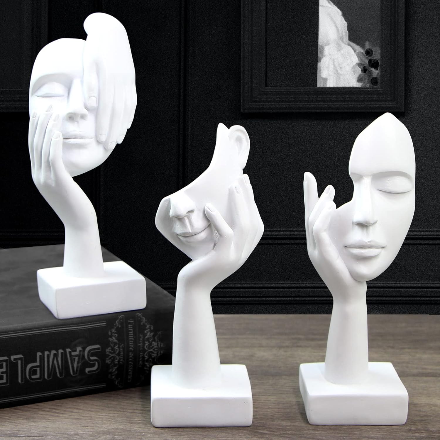 3 Pcs Thinker Statue, Silence is Gold Abstract Art Figurine, No Hear No ...