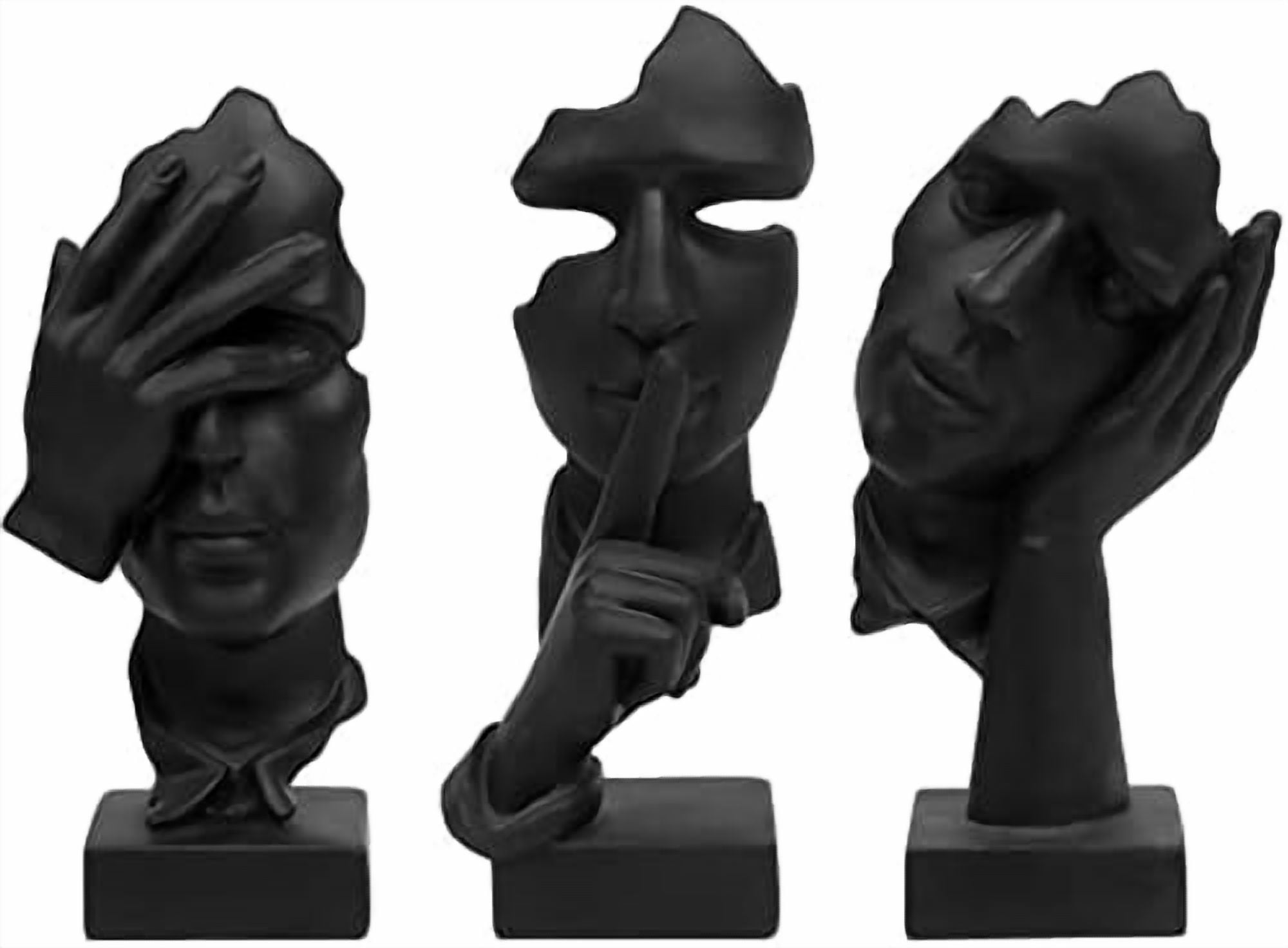 3 Pcs Thinker Statue, Silence is Gold Abstract Art Figurine, No Hear No ...