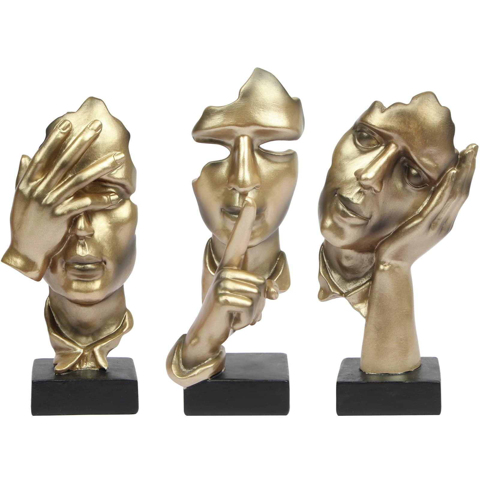 3 Pcs Thinker Statue, Silence is Gold Abstract Art Figurine, No Hear No ...