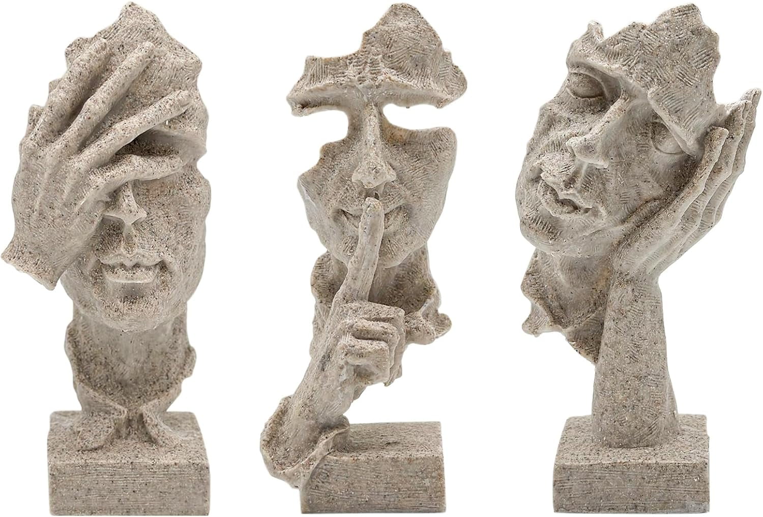 3 Pcs Thinker Statue, Silence is Gold Abstract Art Figurine, No Hear No ...