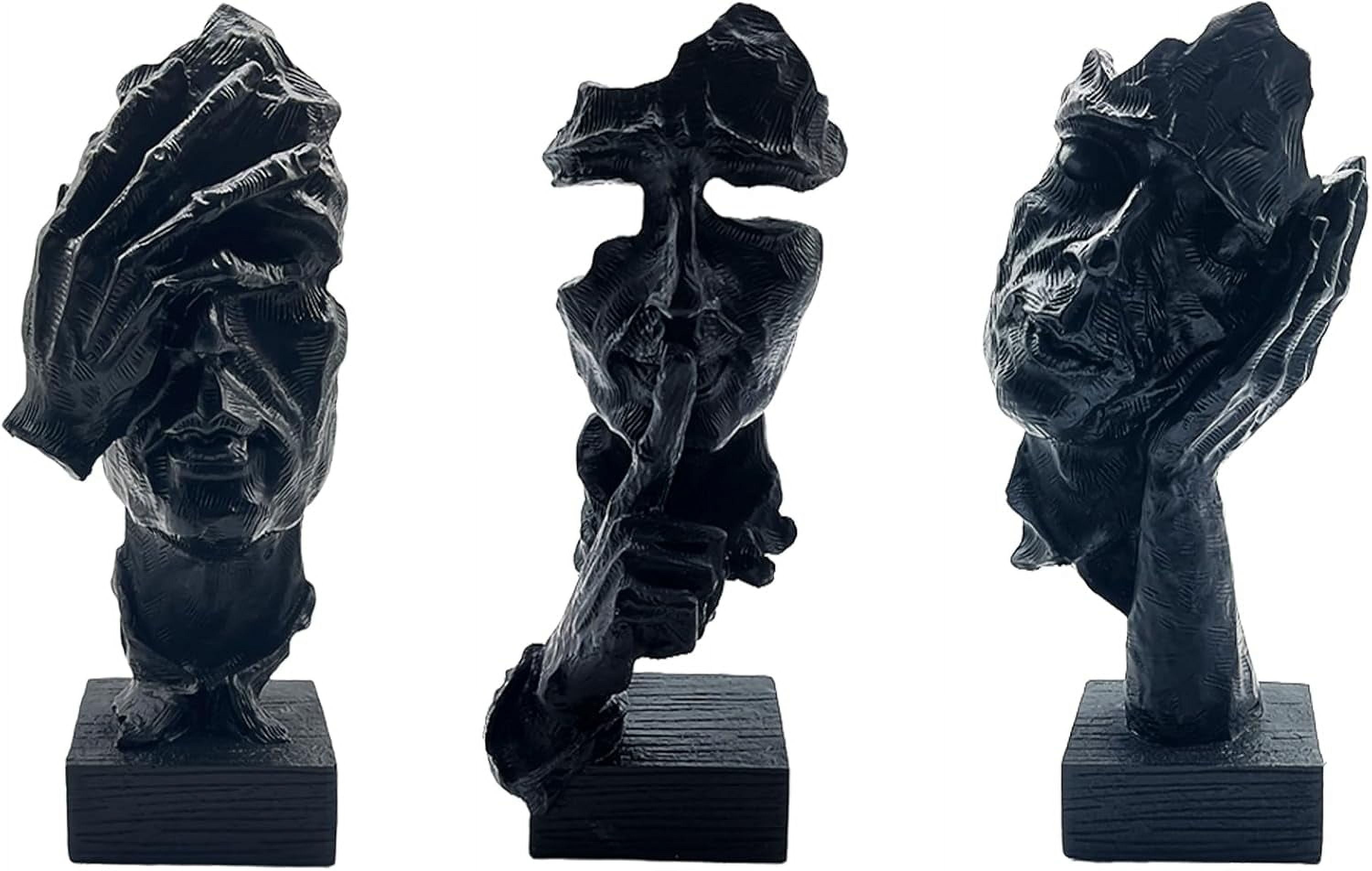 3 Pcs Thinker Statue, Silence is Gold Abstract Art Figurine, No Hear No ...