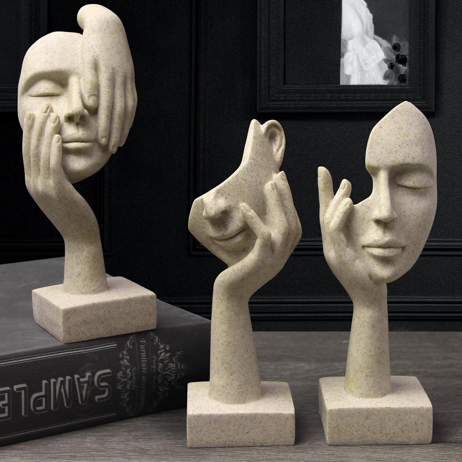 3 Pcs Thinker Statue, Silence is Gold Abstract Art Figurine, No Hear No ...