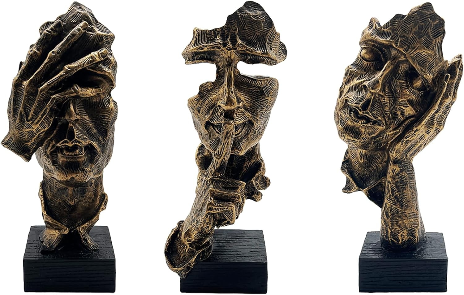 3 Pcs Thinker Statue, Silence is Gold Abstract Art Figurine,No Hear No ...