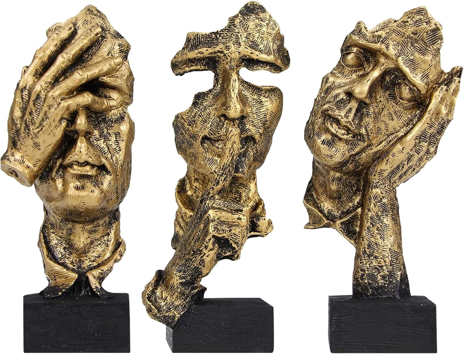 3 Pcs Thinker Statue, Silence is Gold Abstract Art Figurine,No Hear No ...