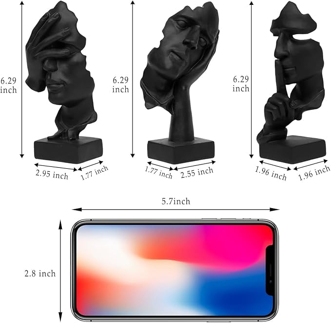 3 Pcs Thinker Statue, Silence is Gold Abstract Art Figurine,No Hear No ...
