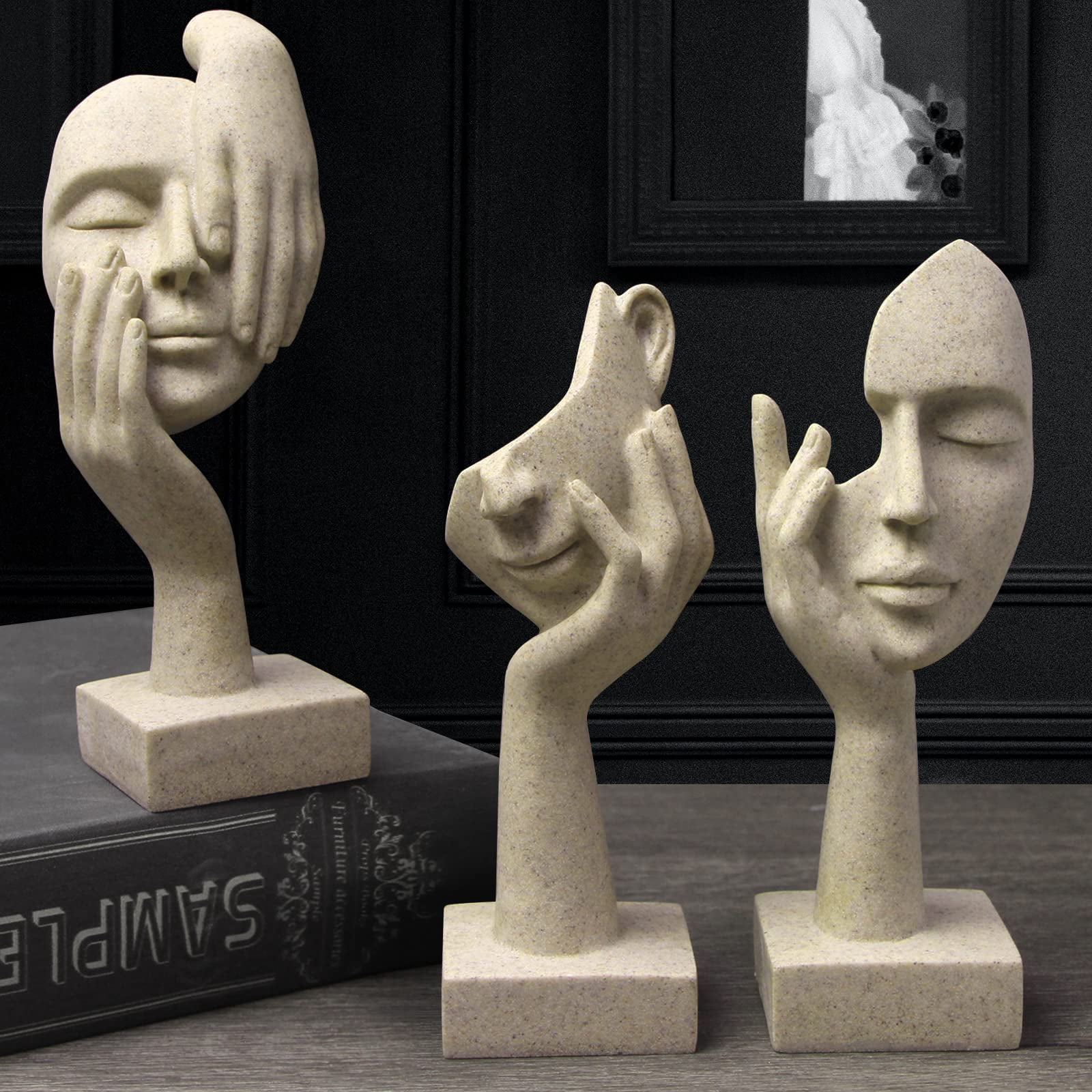 3 Pcs Thinker Statue,Silence is Gold Abstract Art Figurine,Modern Home ...