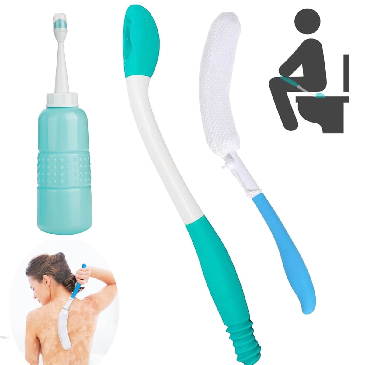 3 Pcs Toilet Aid Set for Wiping, Long Handle Butt Wiper Body Shower ...