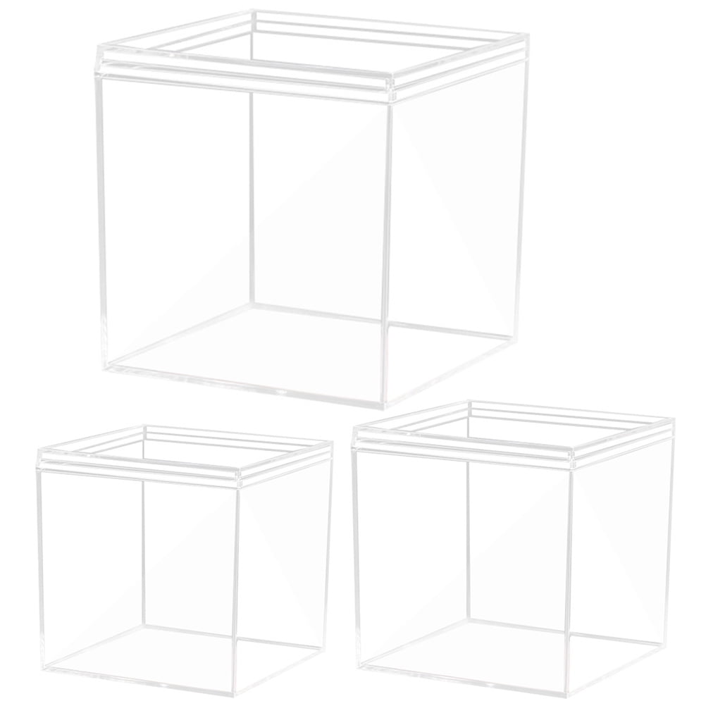 ONAPARTER 3 Pcs Transparent Display Box Plastic Containers Square Cube ...