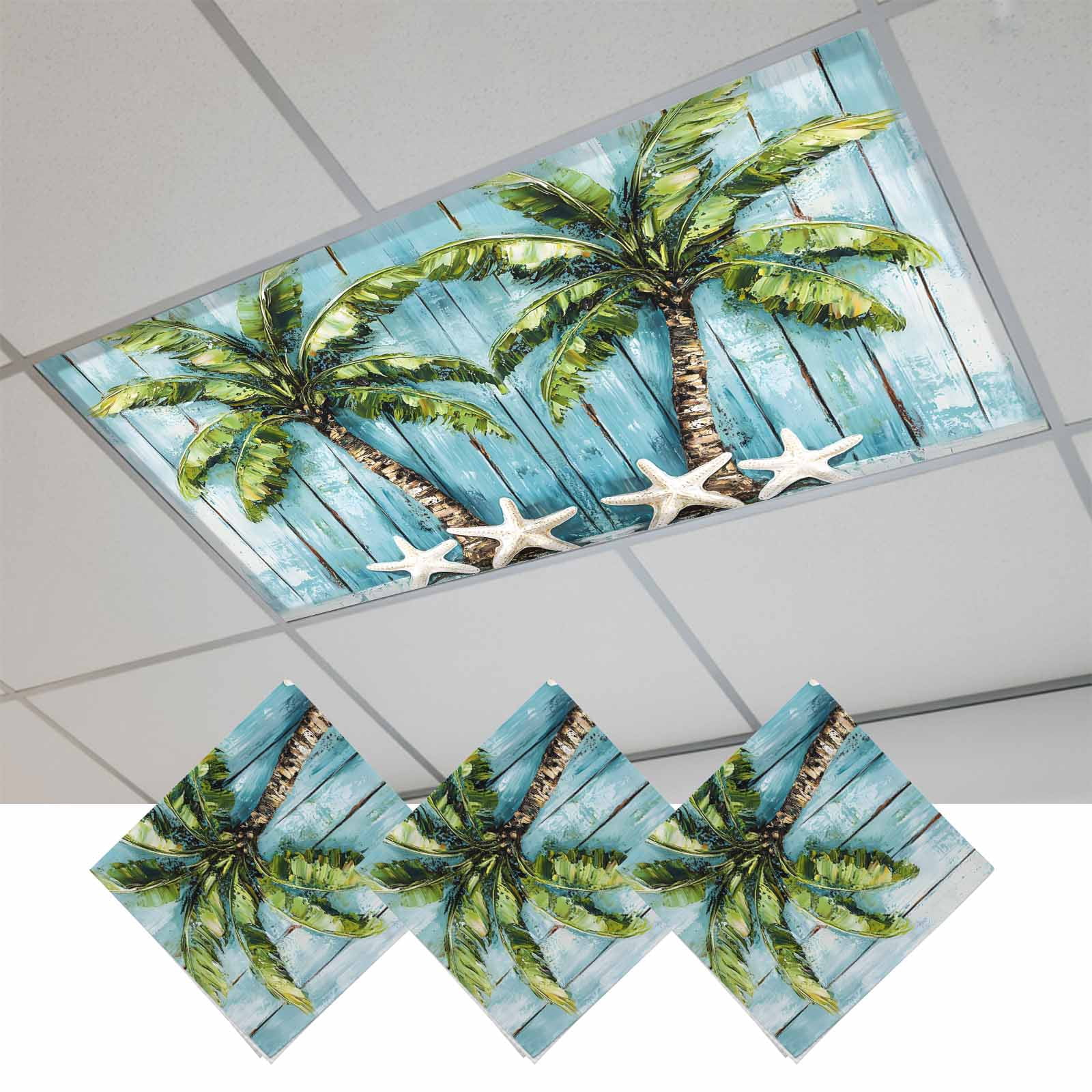 3 Pcs Tropical Plant Fluorescent Light Covers Blue Wood Grain Starfish ...