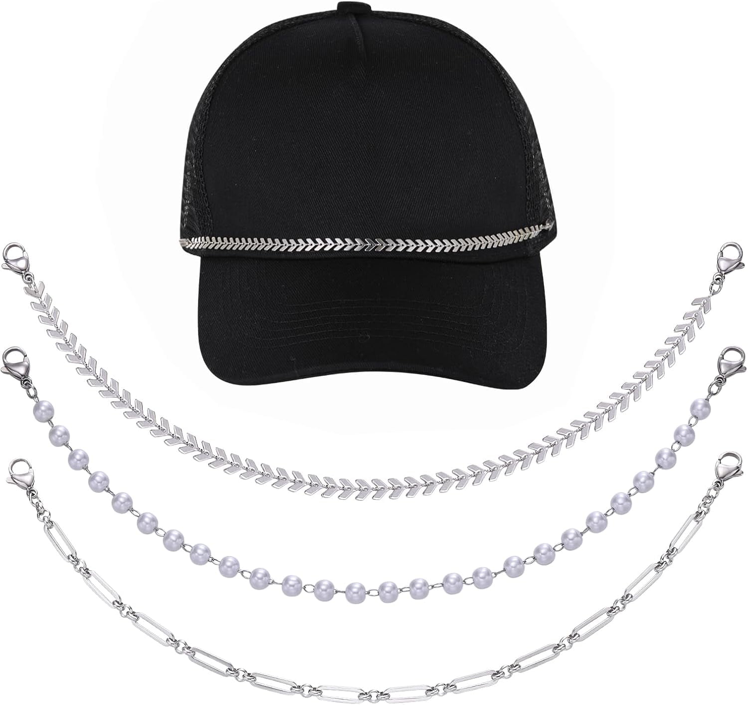 3 Pcs Trucket Hat Chains Bill Decoration Trucket Hat Charms DIY Pearl ...