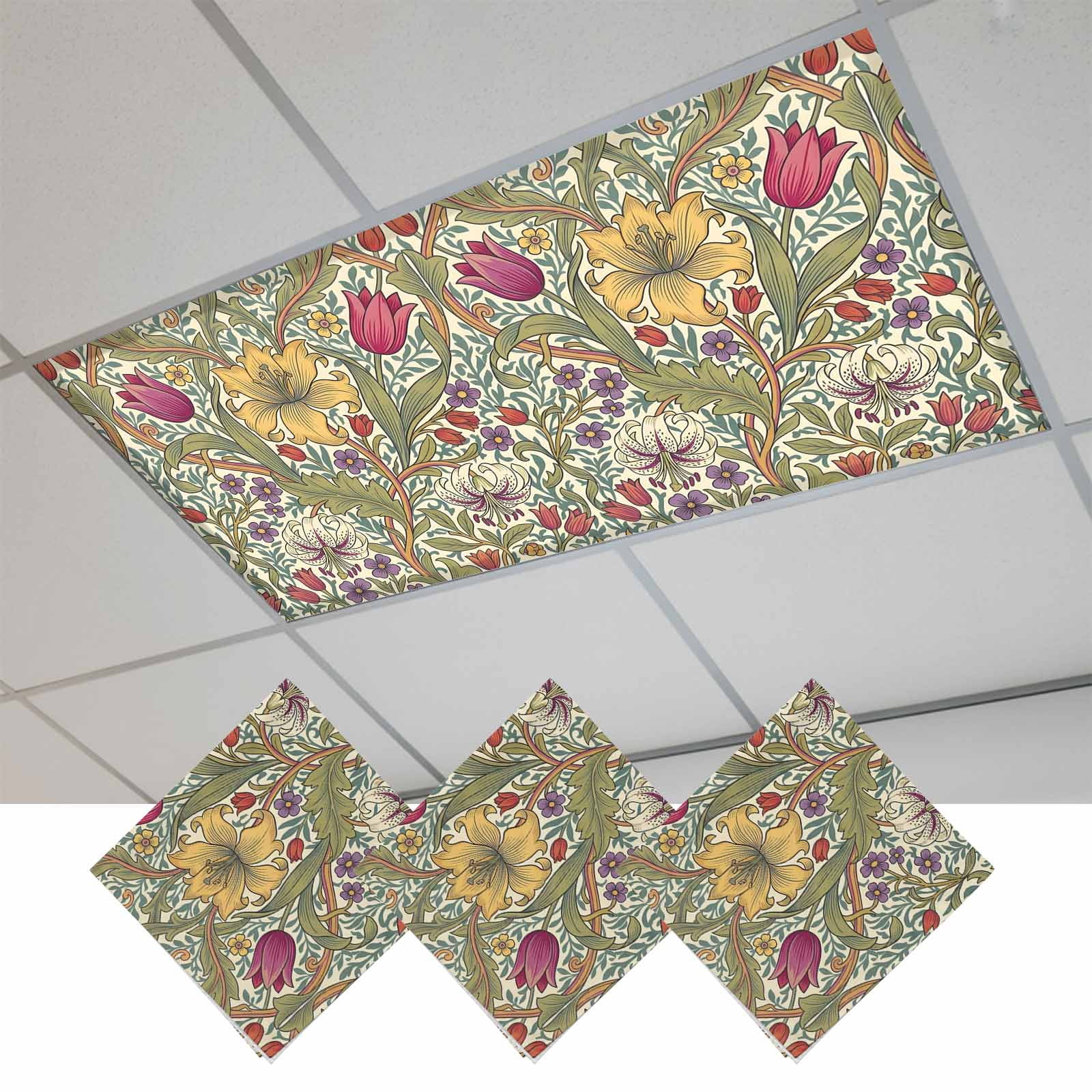 3 Pcs Tulip Daisy Lily Fluorescent Light Covers Leaves Vines Rustic ...