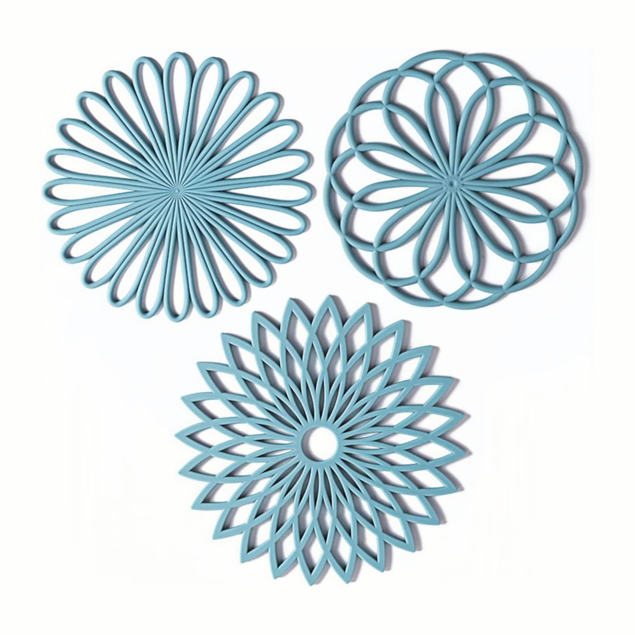 3 Pcs Turquoise Silicone Trivets – 8" Non-Slip Heat Resistant Hot Pad ...