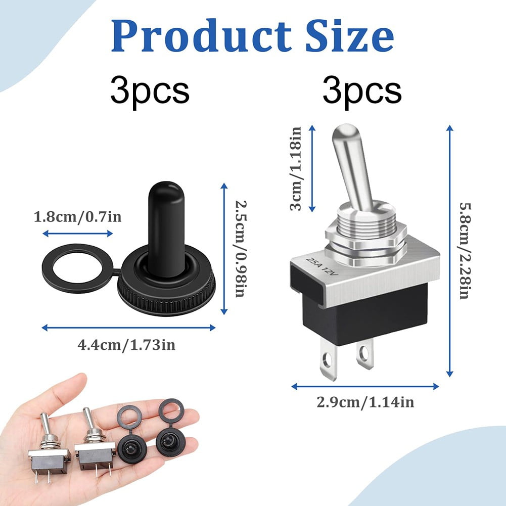 3 Pcs Two Way Switch, Toggle Switch 12V 25A 2 Pin Switch With ...