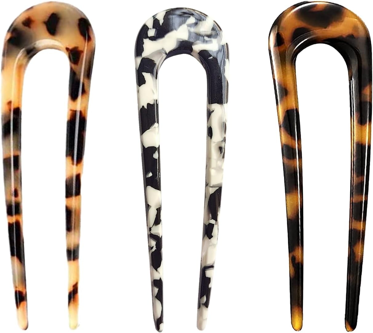 3 Pcs U Shaped Hairpin Fork, 2 Prong Updo Chignon Pins, Tortoise Shell ...