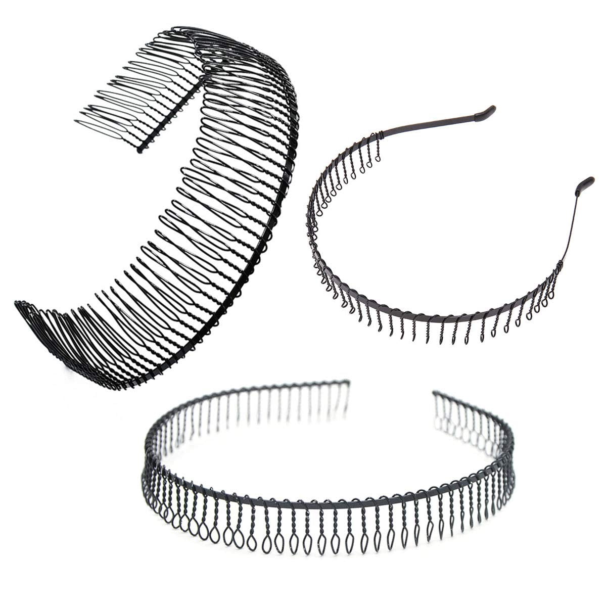 3 Pcs Unisex Black Metal Toothed Hairdressing Hair Band Head Band Hair ...