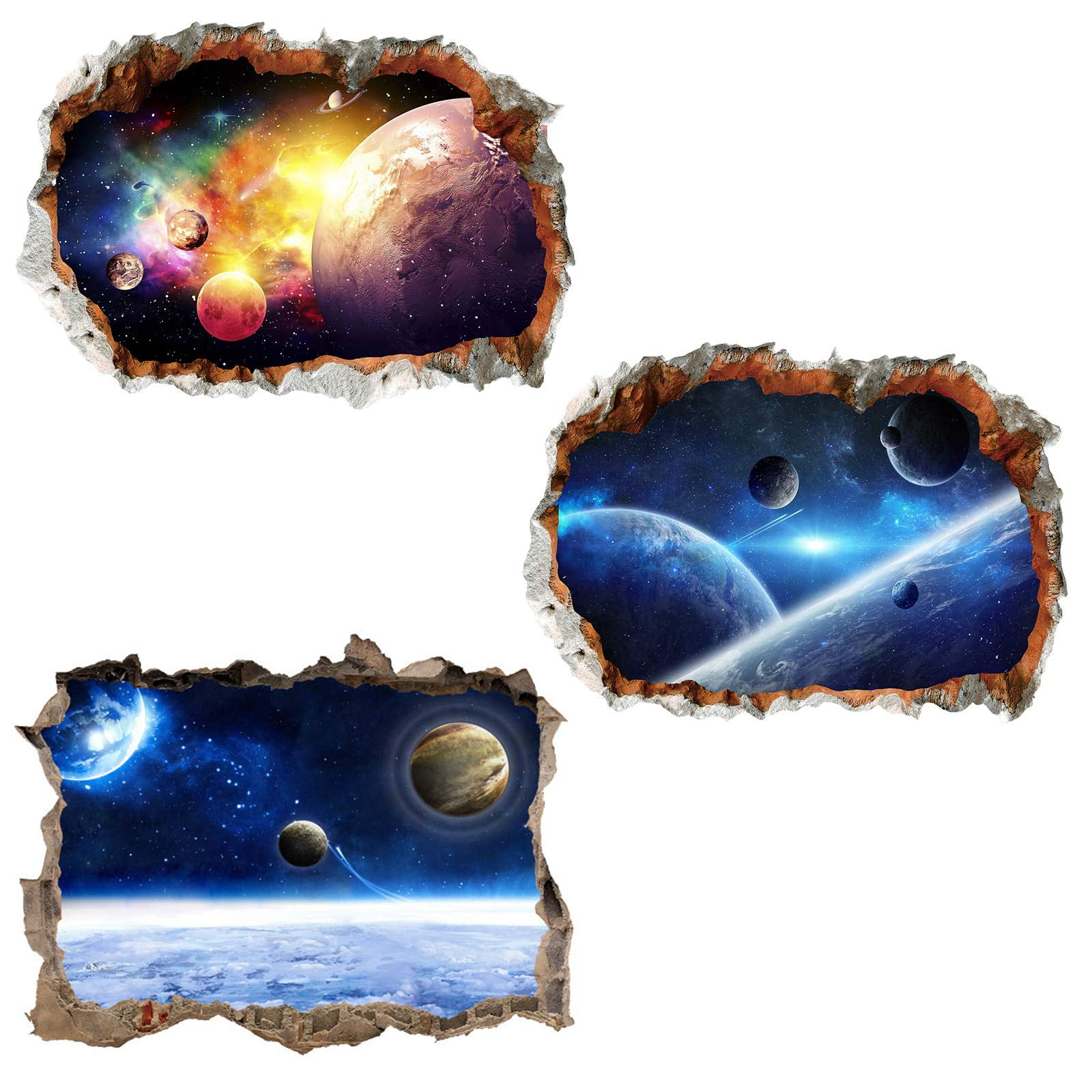 3 Pcs Universe Window Stickers 3D Planet Decals Galaxy Outer Space Star ...