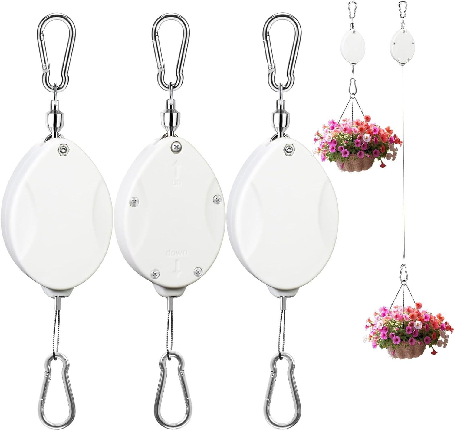 3 Pcs Upgraded Heavy Duty Retractable Plant Hanger,Plant Pulleys for ...