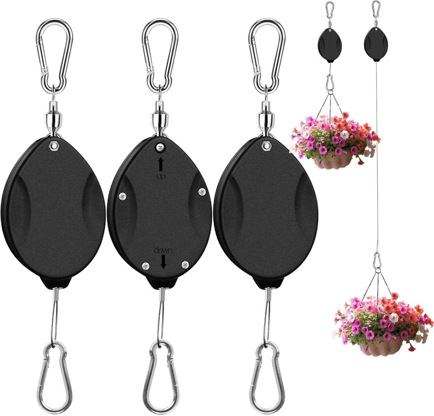3 Pcs Upgraded Heavy Duty Retractable Plant Hanger,Plant Pulleys for ...