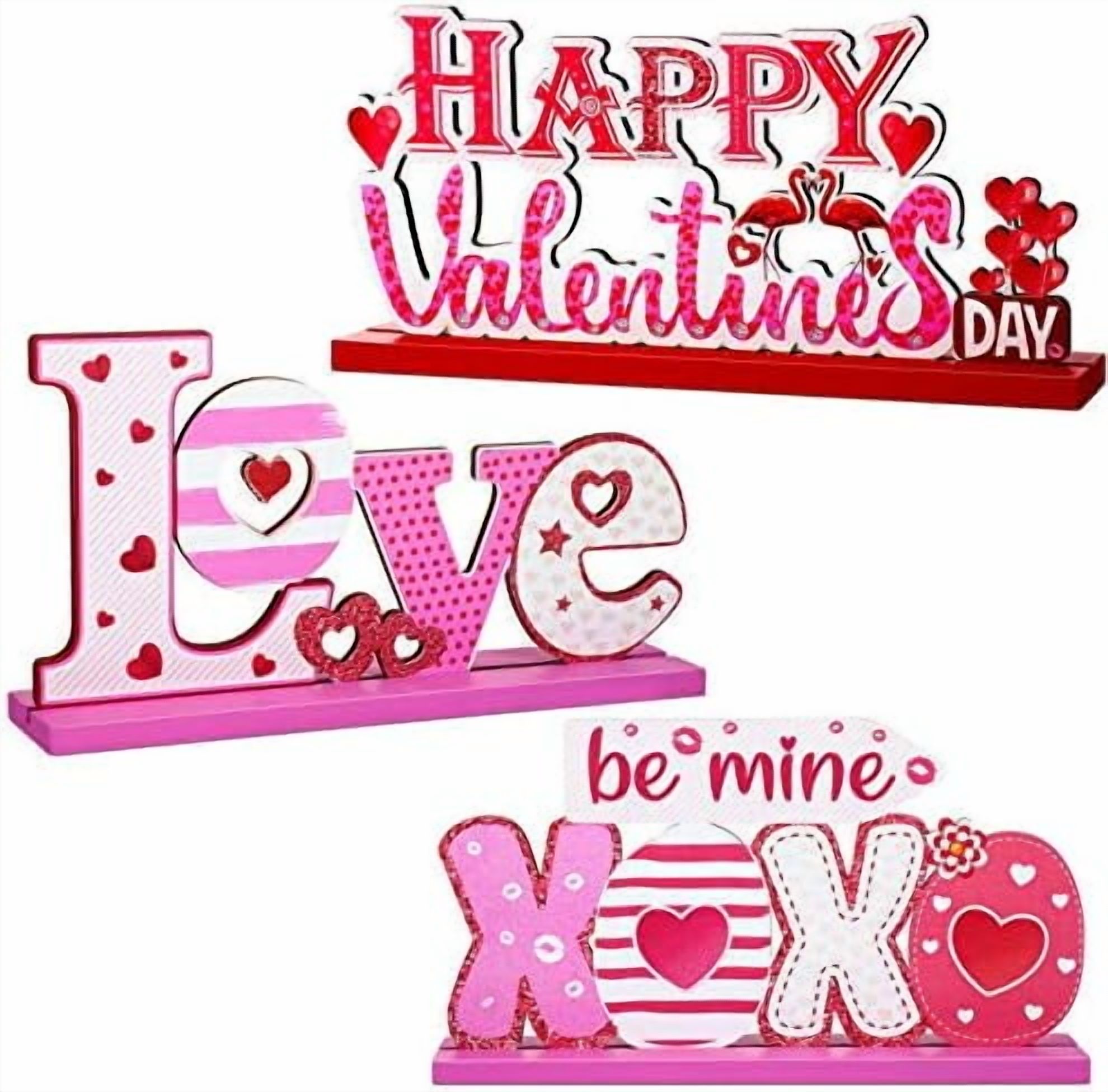 3 Pcs Valentine Wooden Sign Table Decoration Be Mine Sign Happy ...
