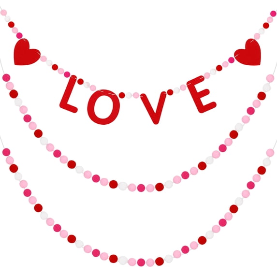 3 Pcs Valentines Day Decorations, Pre-Strung Valentines Day Garland ...