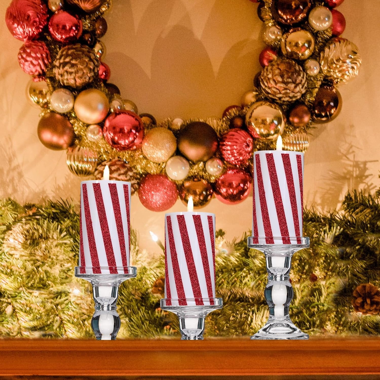 3 Pcs Valentines Flameless LED Pillar Candles, Battery Operated Red ...