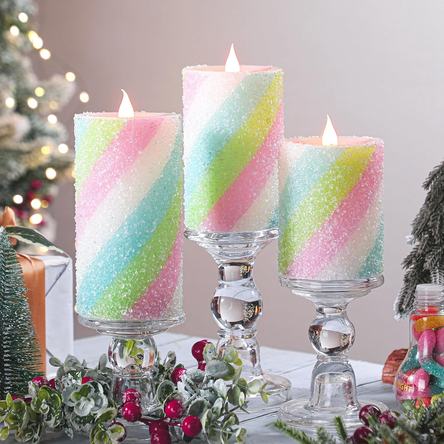 3 Pcs Valentines Flameless LED Pillar Candles, Battery Operated Red ...