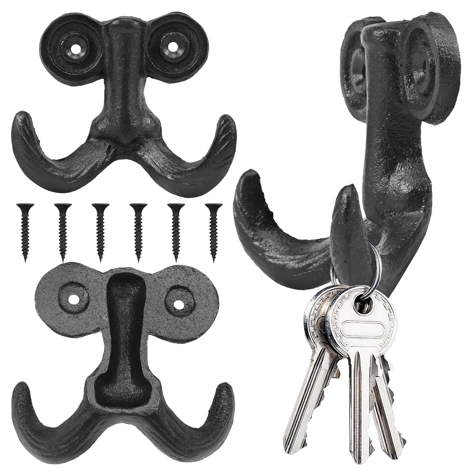 3 Pcs Vintage Cast Iron Hook 4.72*3.94in Creative Beard Shape Wall ...