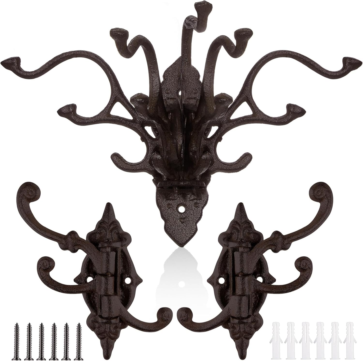 3 Pcs Vintage Cast Iron Wall Hooks Antique Coat Rack Rustic Wrought ...