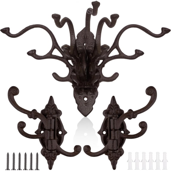 3 Pcs Vintage Cast Iron Wall Hooks Antique Coat Rack Rustic Wrought ...
