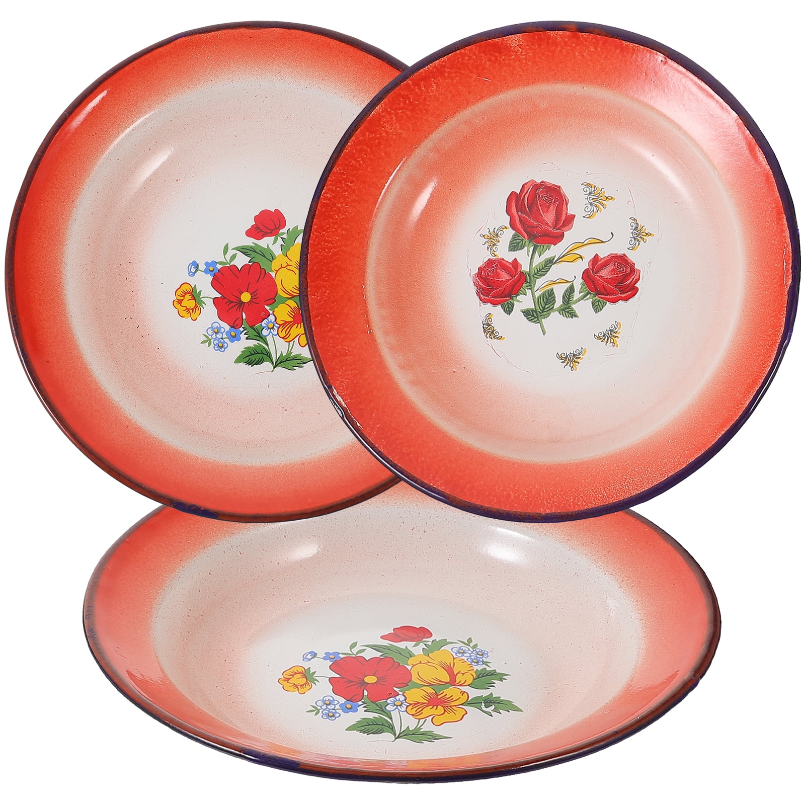 3 Pcs Vintage Enamel Plate Food Tray Snack Dish Enamel Pasta Plate ...