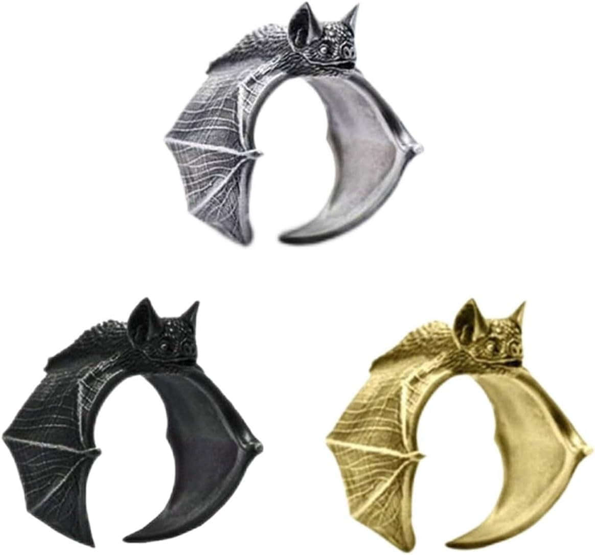 3 Pcs Vintage Halloween Bat Rings Set for Women Men Gothic Bat Ring ...
