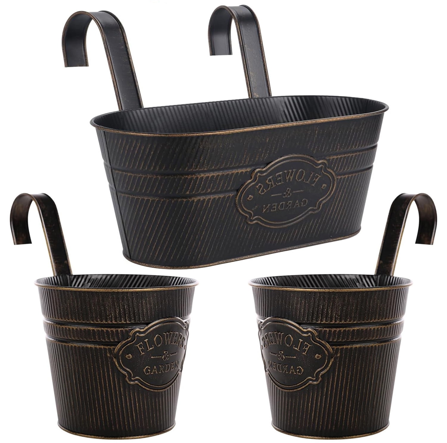 3 Pcs Vintage Metal Hanging Flower Pots,Bexikou Rustic Metal Bucket ...