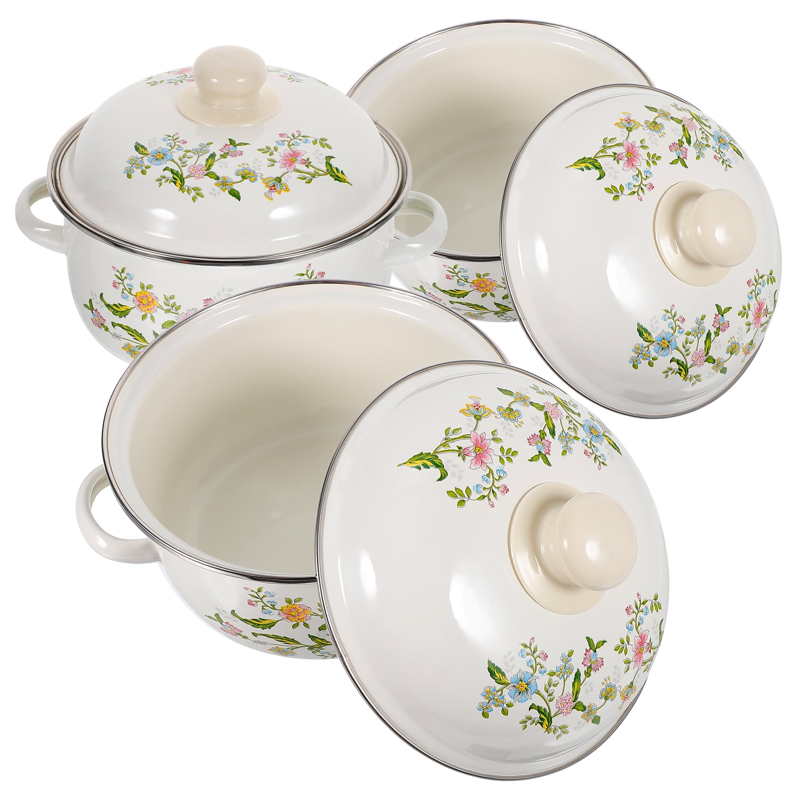 3 Pcs Stock Pot with Lid Floral Enamel Pots for Cooking - Walmart.com