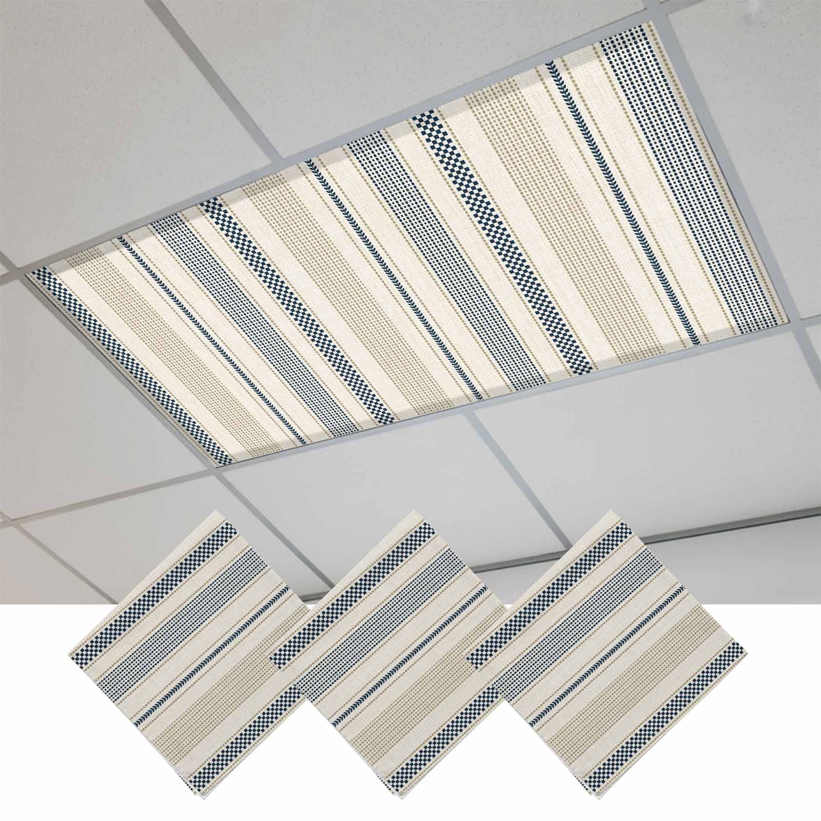 3 Pcs Vintage Striped Fluorescent Light Covers Navy Blue Brown Vertical ...