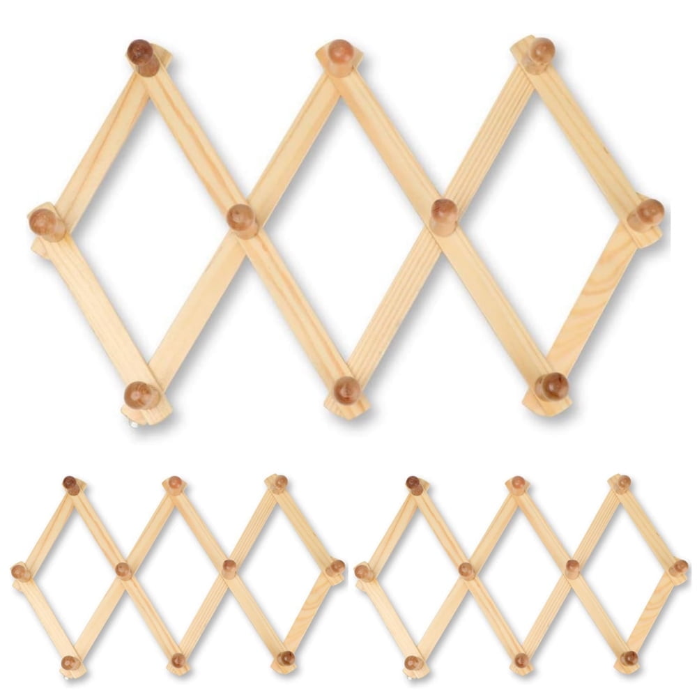 3 Pcs Wall Mounted Expandable Cloth Rack,Wooden Coat Hanger,Accordion ...