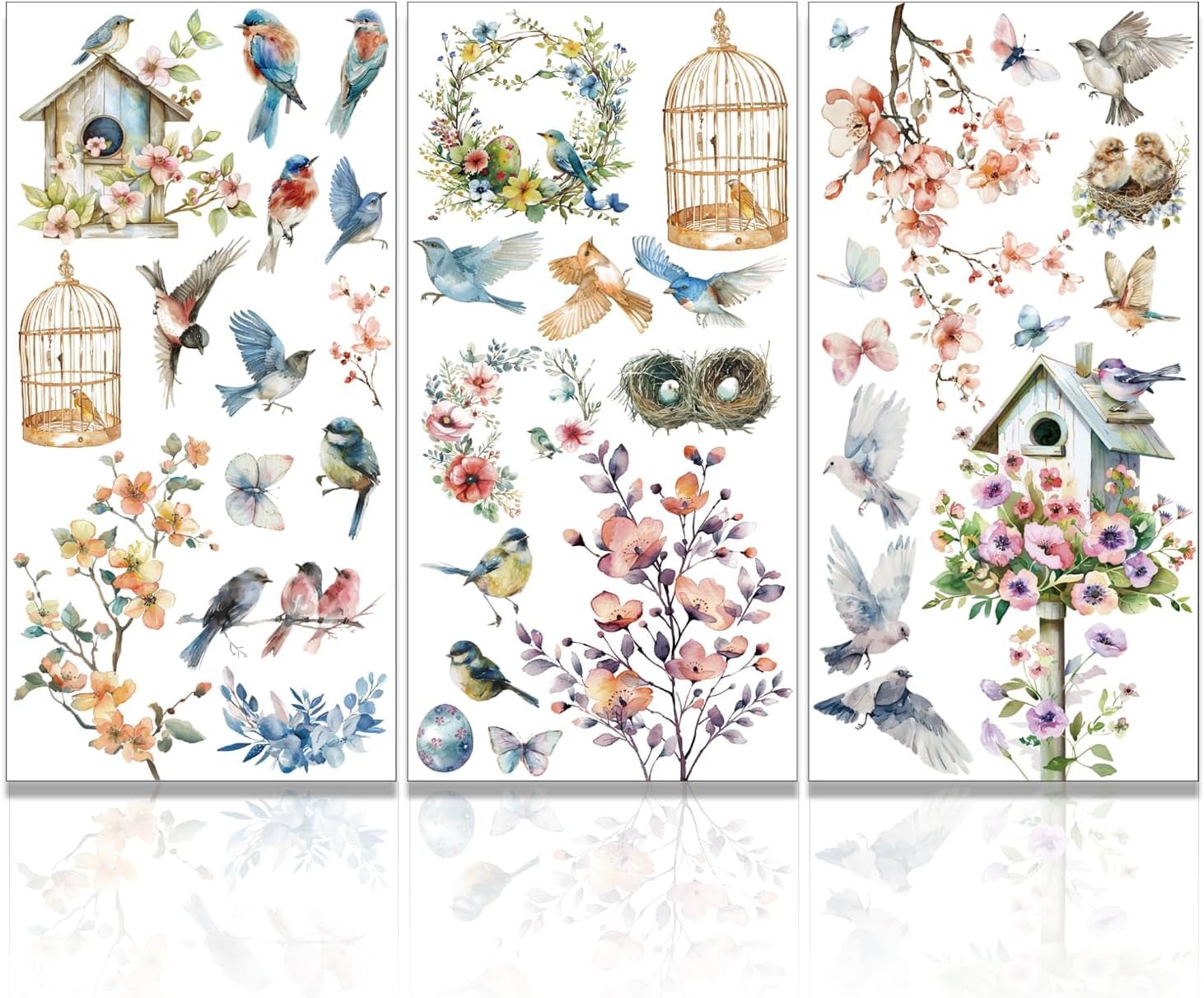 3 Pcs Watercolor Bird and Flower Rub on Transfers for Furniture and ...