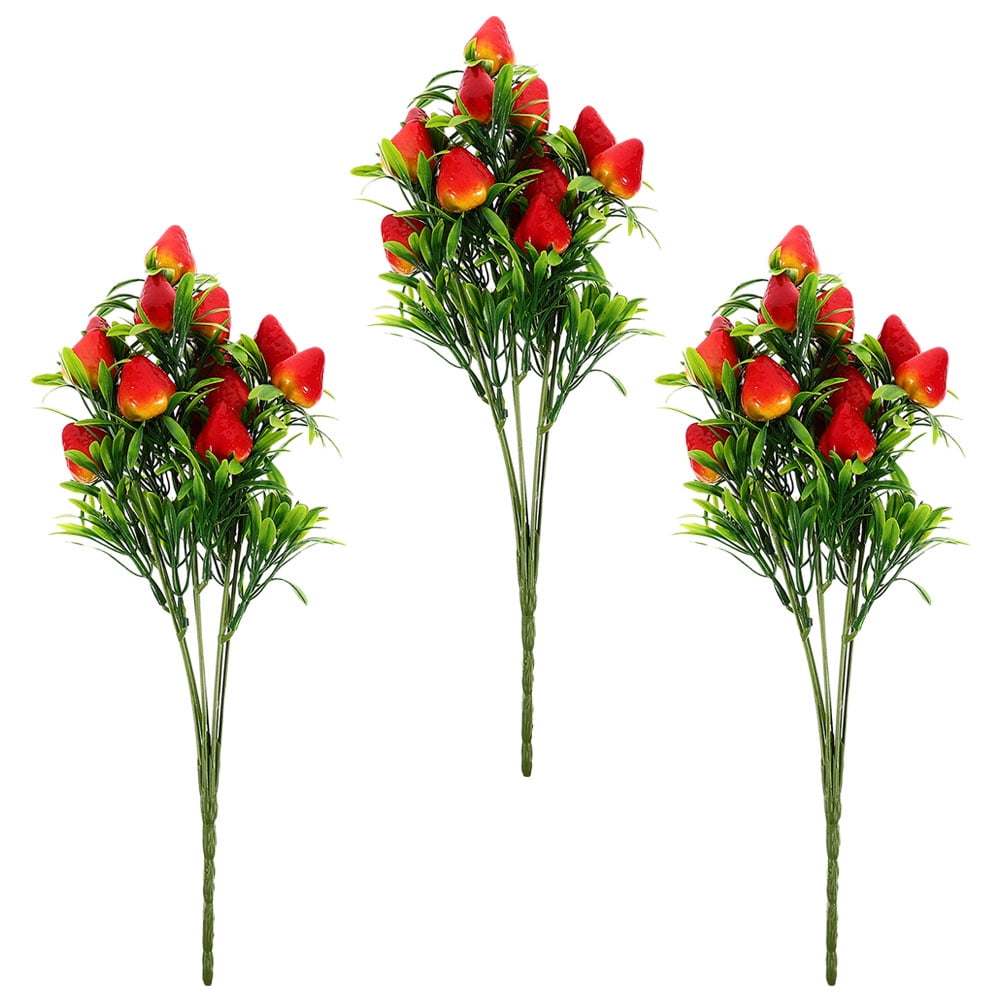3 Pcs Wedding Simulated Strawberry Artificial Plants Plastic Stems Fake ...
