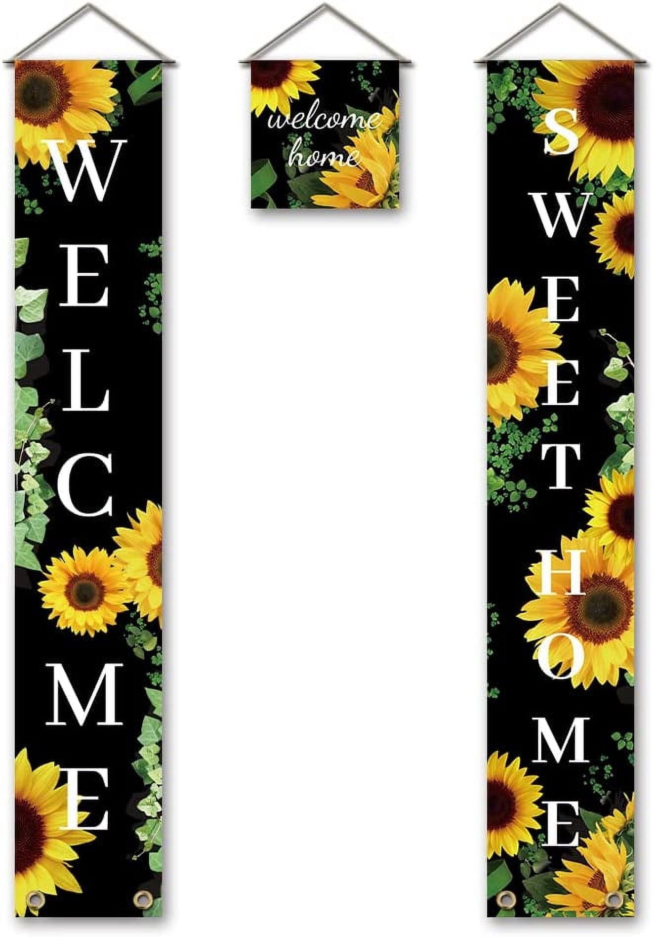 3 Pcs Welcome Sweet Home Sunflower Banner Door Hanging Banner Hanging ...