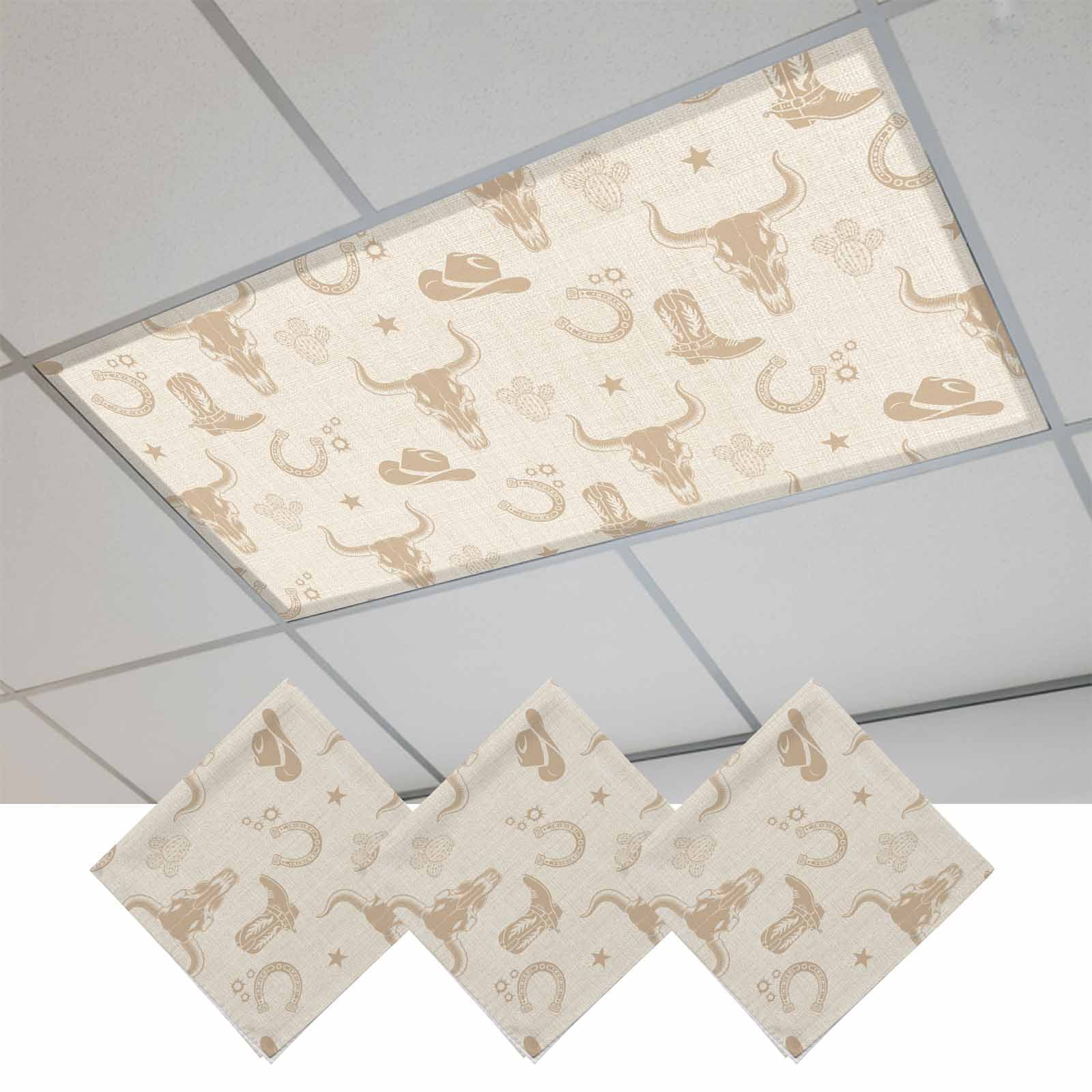 3 Pcs Western Cow Skull Fluorescent Light Covers Vintage Cactus Cowboy ...
