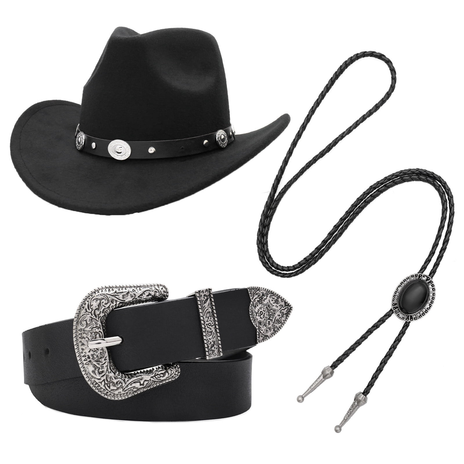 3 Pcs Western Cowboy Accessories Set Cowboy Leather Necktie Necklace ...