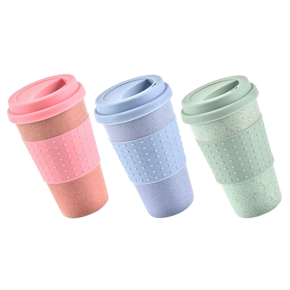 3 Pcs Wheat Straw Cup Reusable Plastic Cups Tumbler Coffee with Lids ...