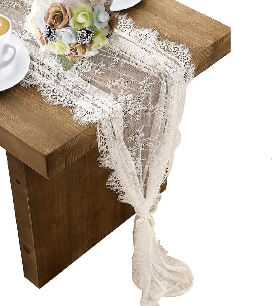 3 Pcs White Lace Table Runner 14 x 120 Inch Embroidered Boho Table ...