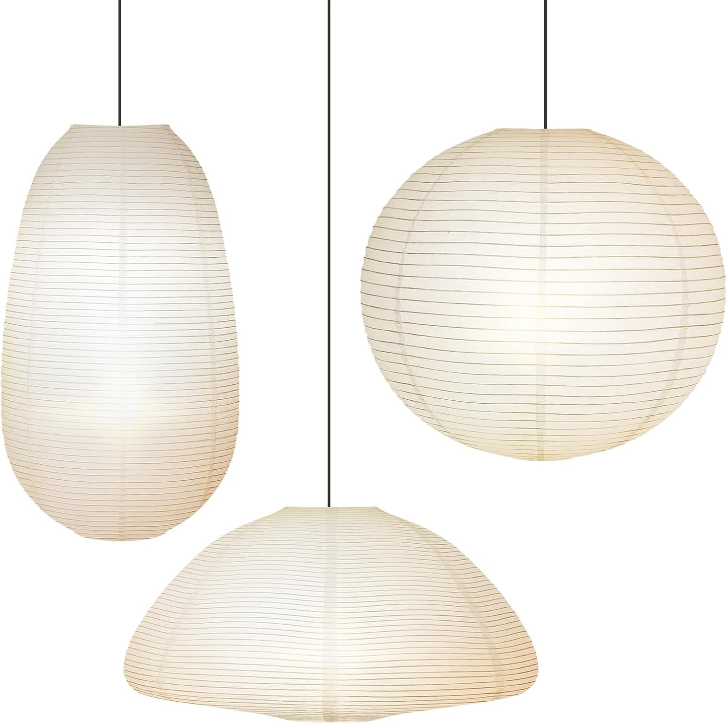 3 Pcs White Paper Lanterns Set 19+20+21 Inch Large Rice Paper Lamp ...
