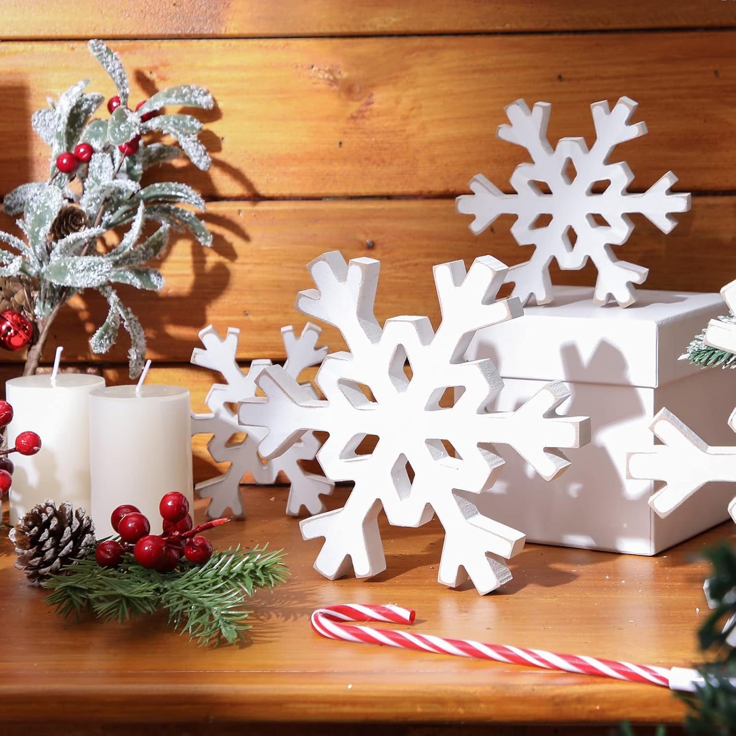3 Pcs White Wooden Snowflake Winter Country Snowflake Decorations ...