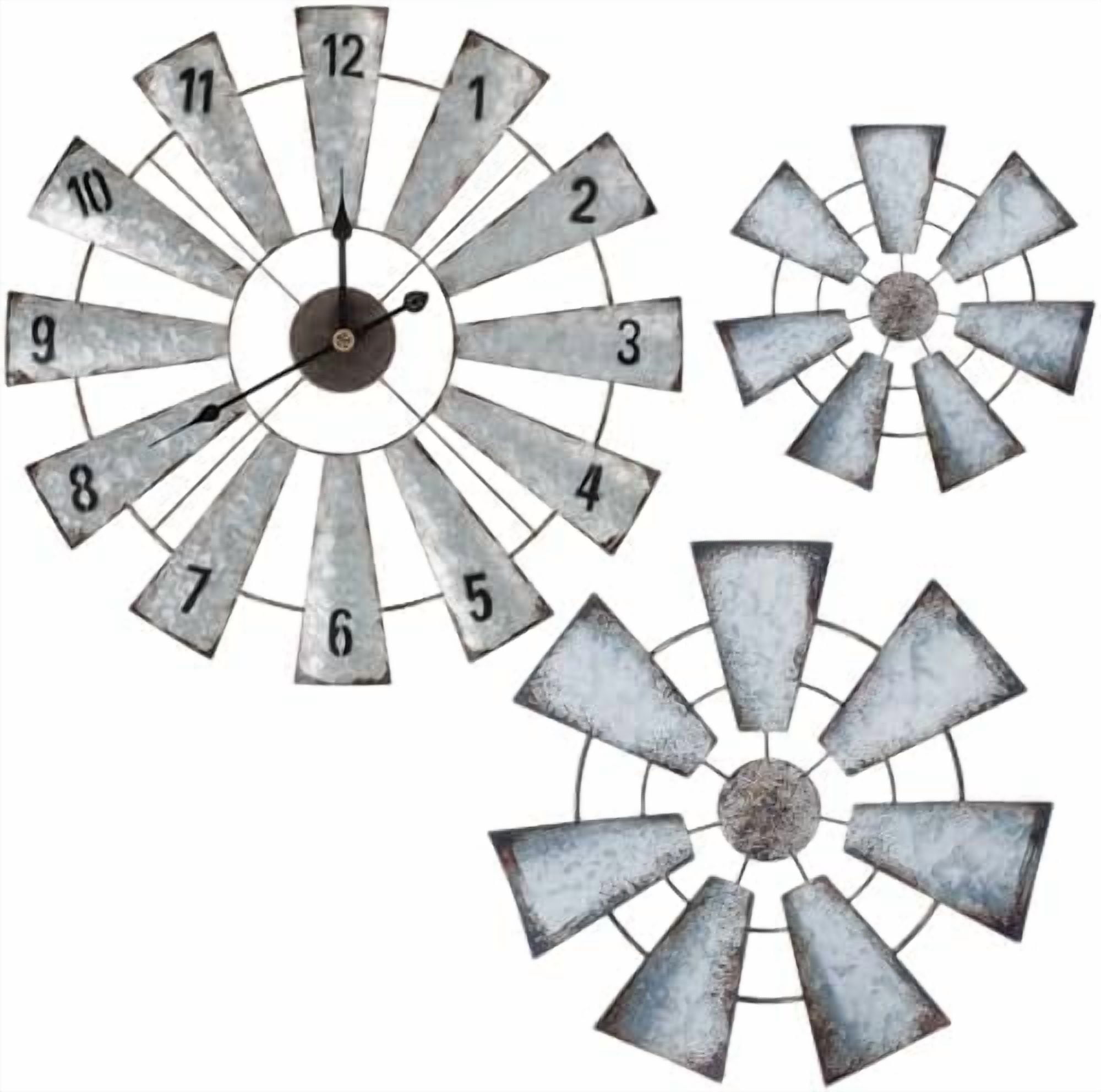 3 Pcs Metal Windmill Clock Large Farmhouse Wall Decor Clock 20 Inches ...