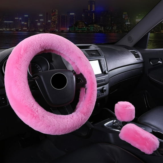 3 Pcs Winter Warm Plush Steering Wheel Cover, 38 cm Fluffy Wheel Cover ...