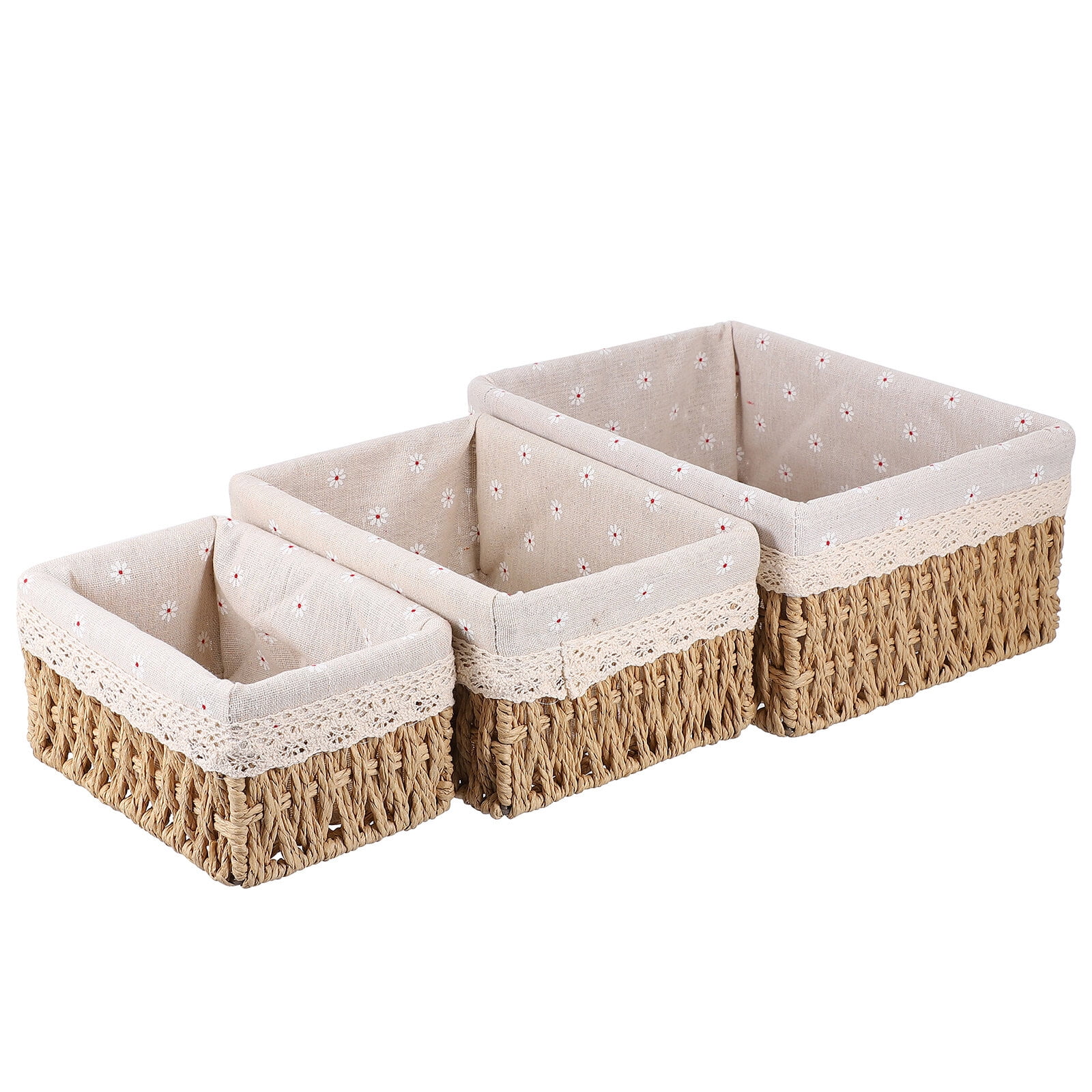 3pcs Desktop Storage Basket Sundries Organizer Rattan Woven Storage Box ...
