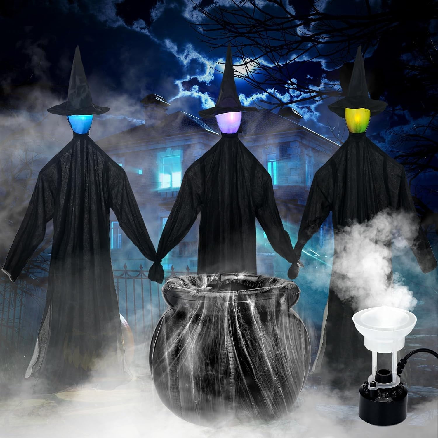 3 Pcs Witch Outdoor Decorations Light Up Holding Hands Screaming Witch ...